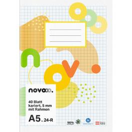 NOVOOO Heft A5 40 Blatt kariert 5 mm mit Rahmen Nr. 24-R zum Top-Preis