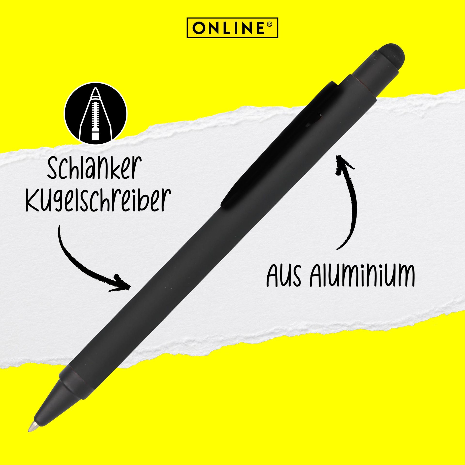 ONLINE Kugelschreiber ALU Stylus Touch schwarz matt zum Top-Preis