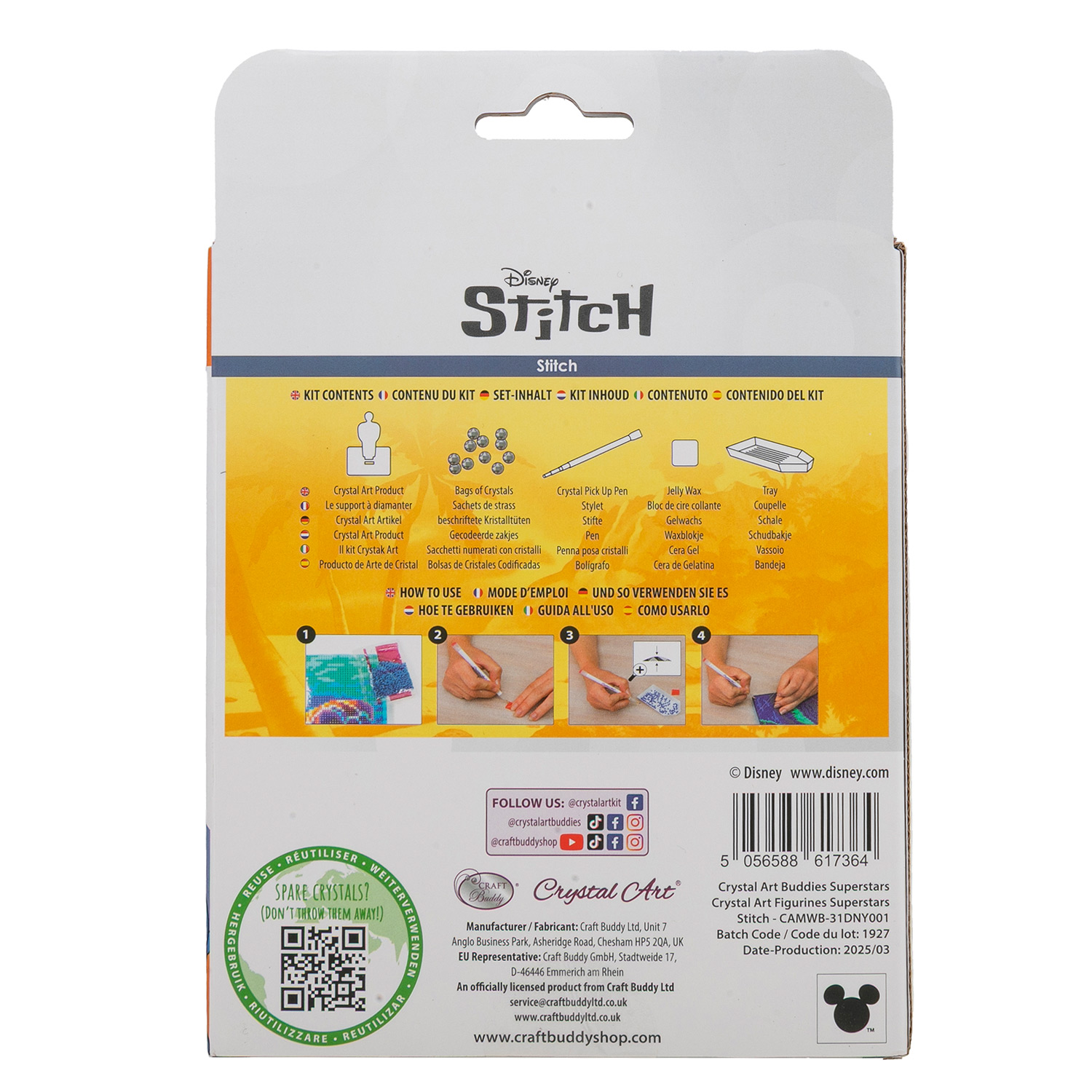 CRAFT BUDDY Crystal Art Buddy Kit Disney Stitch Diamond Painting bunt ...