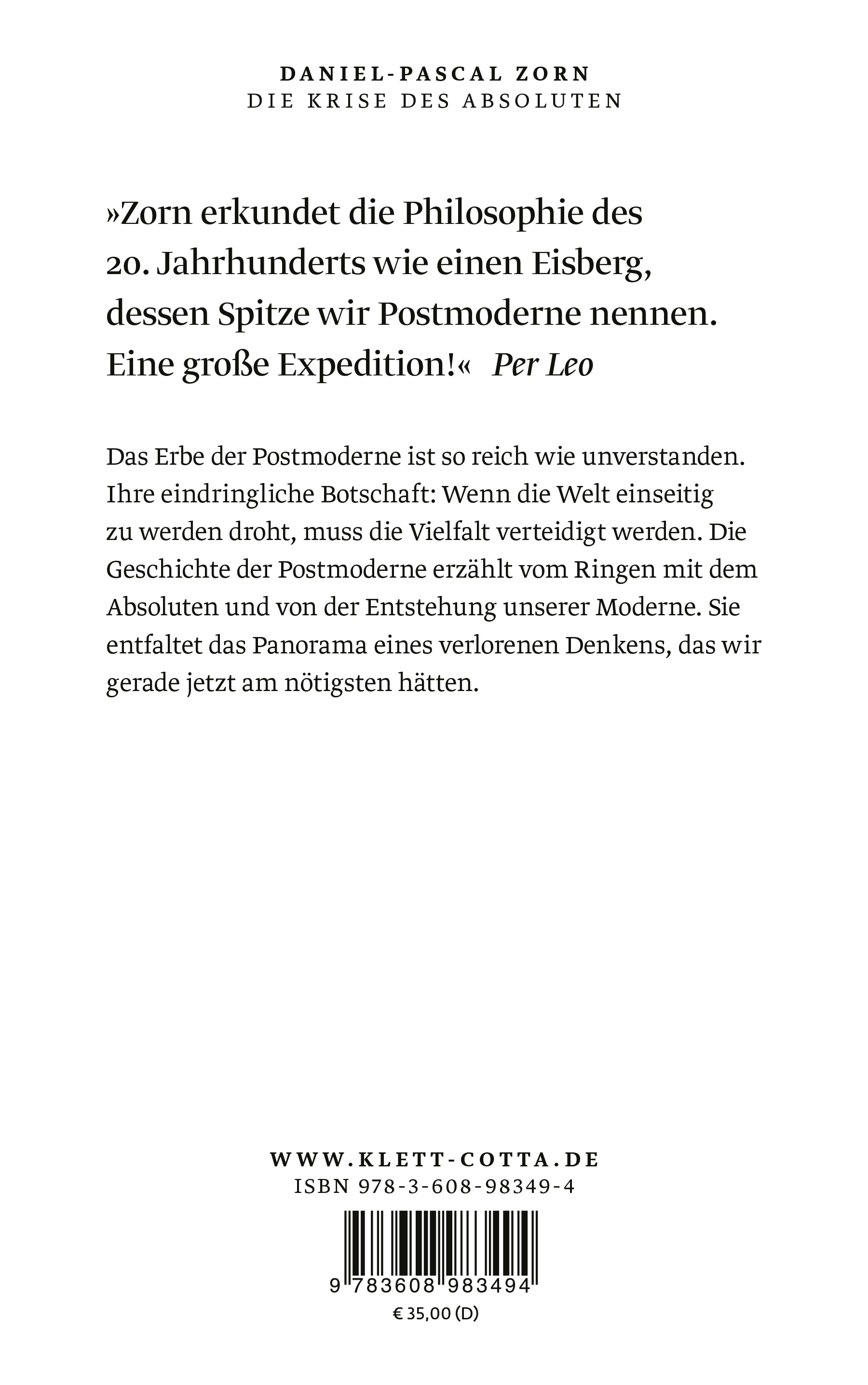 Daniel-Pascal Zorn - Die Krise des Absoluten » Buch